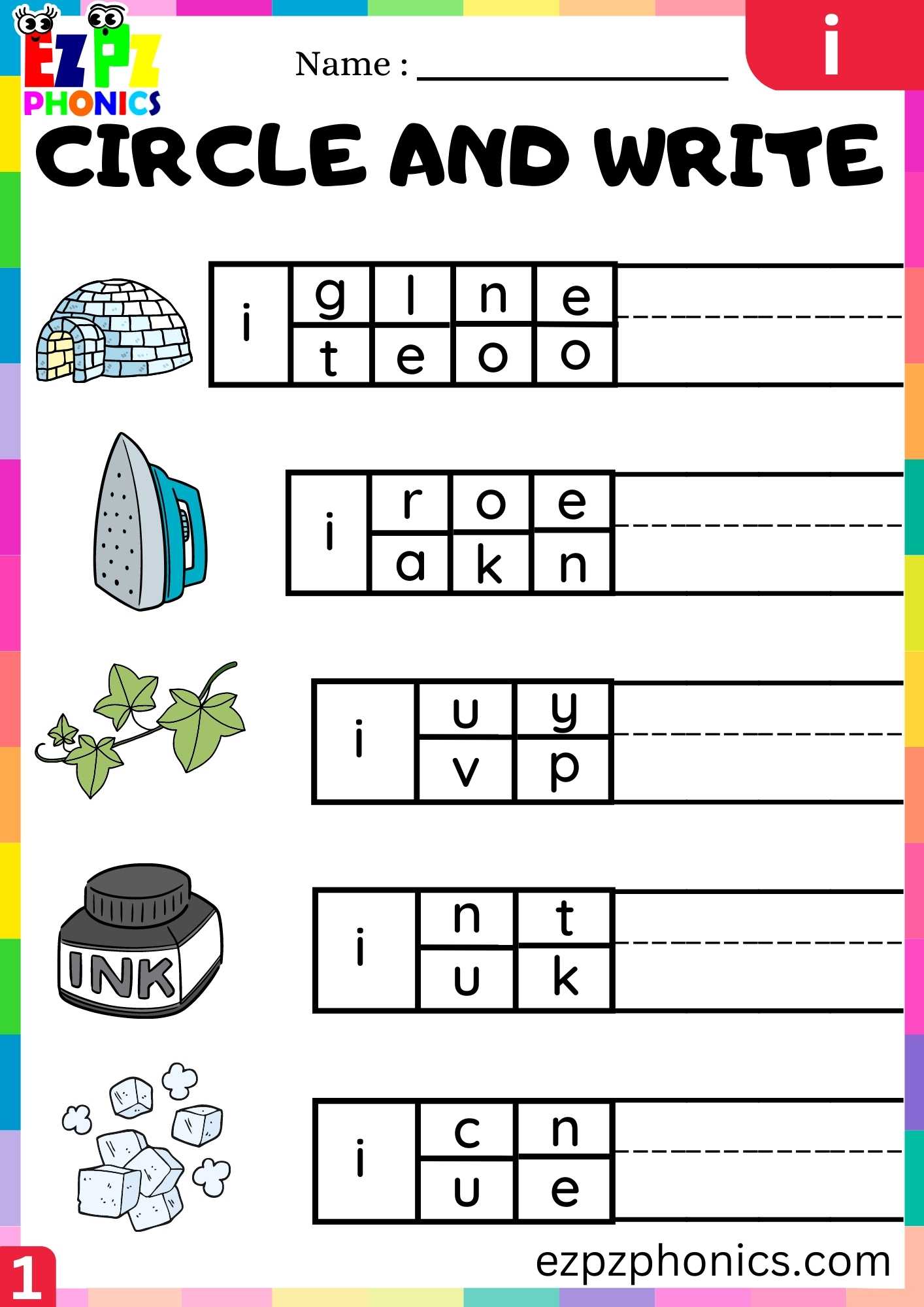 Letter I Circle And Write Beginning Sounds Worksheet - ezpzphonics.com